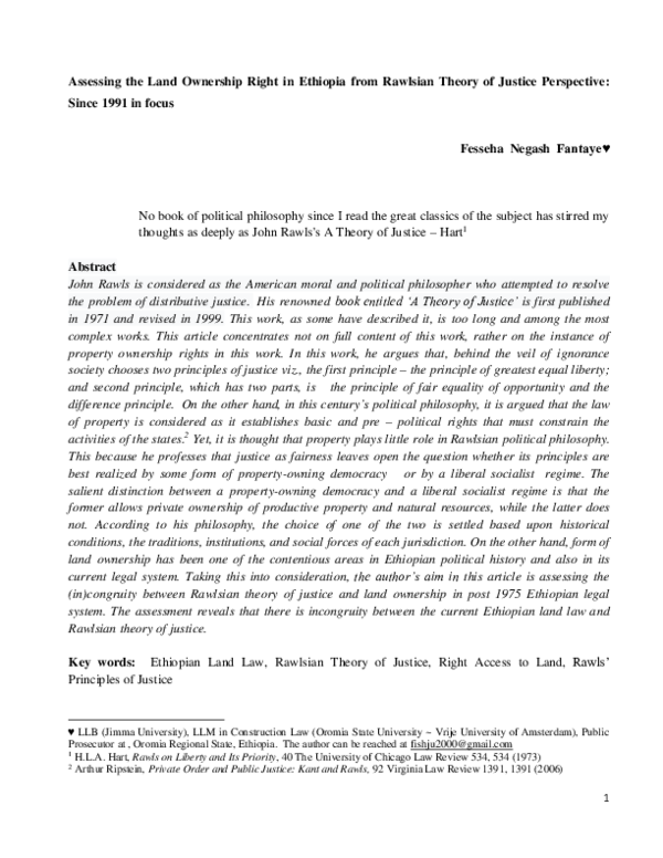 (PDF) Assessing the Land Ownership Right in Ethiopia from Rawlsian ...