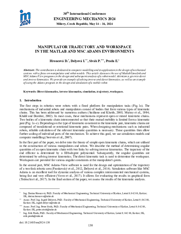 (PDF) Manipulator Trajectory and Workspace in the MATLAB and MSC ADAMS Environments