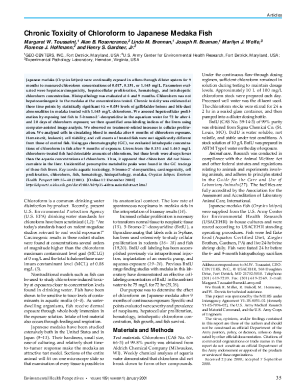 (PDF) Chronic toxicity of chloroform to Japanese medaka fish