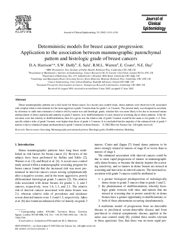 Pdf Deterministic Models For Breast Cancer Progression