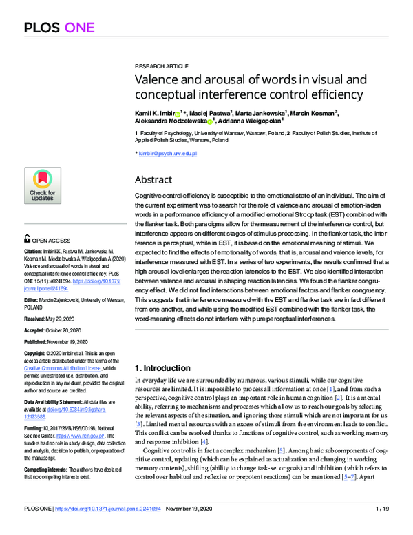 (PDF) Valence and arousal of words in visual and conceptual interference control efficiency