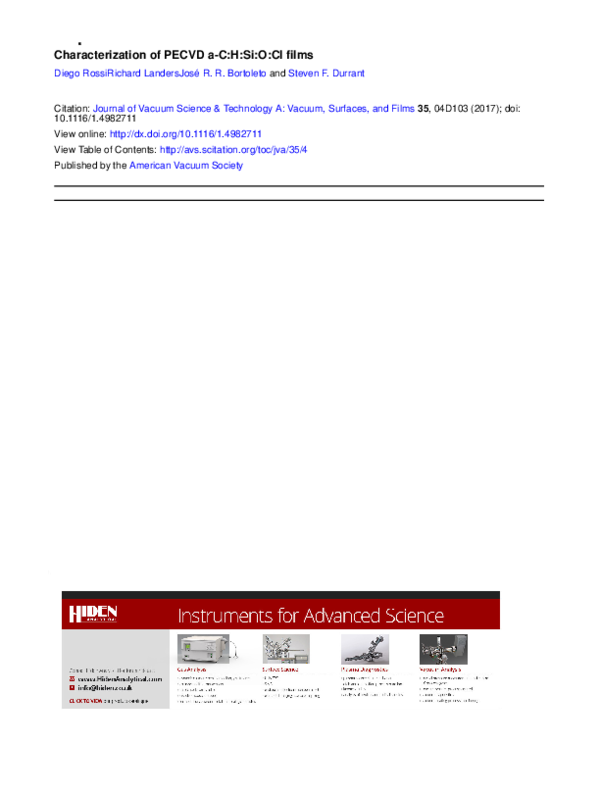 (PDF) Characterization of PECVD a-C:H:Si:O:Cl films | Steven Frederick ...