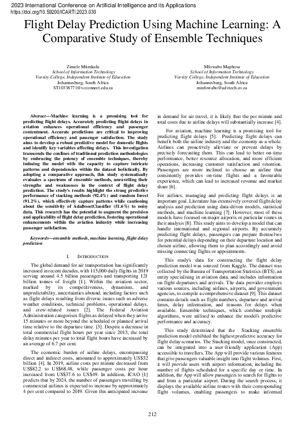 (PDF) Flight Delay Prediction Using Machine Learning: A Comparative Study of Ensemble Techniques