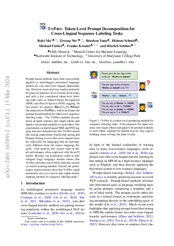 (PDF) ToPro: Token-Level Prompt Decomposition for Cross-Lingual Sequence Labeling Tasks
