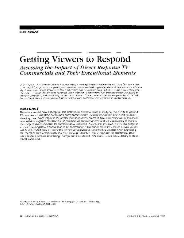 (PDF) Getting viewers to respond.Assessing the impact of direct ...