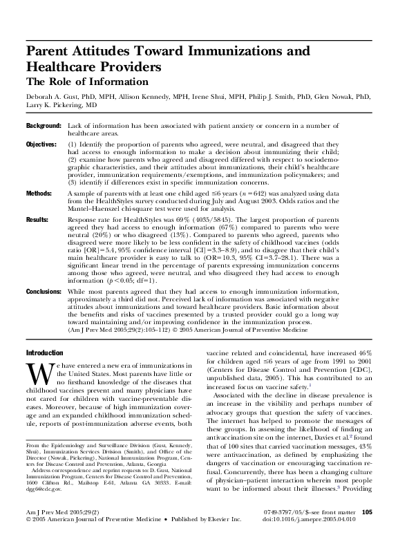 (PDF) Parent Attitudes Toward Immunizations and Healthcare Providers