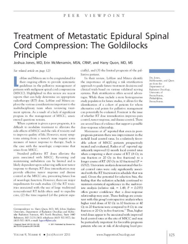 (PDF) Treatment of Metastatic Epidural Spinal Cord Compression: The Goldilocks Principle