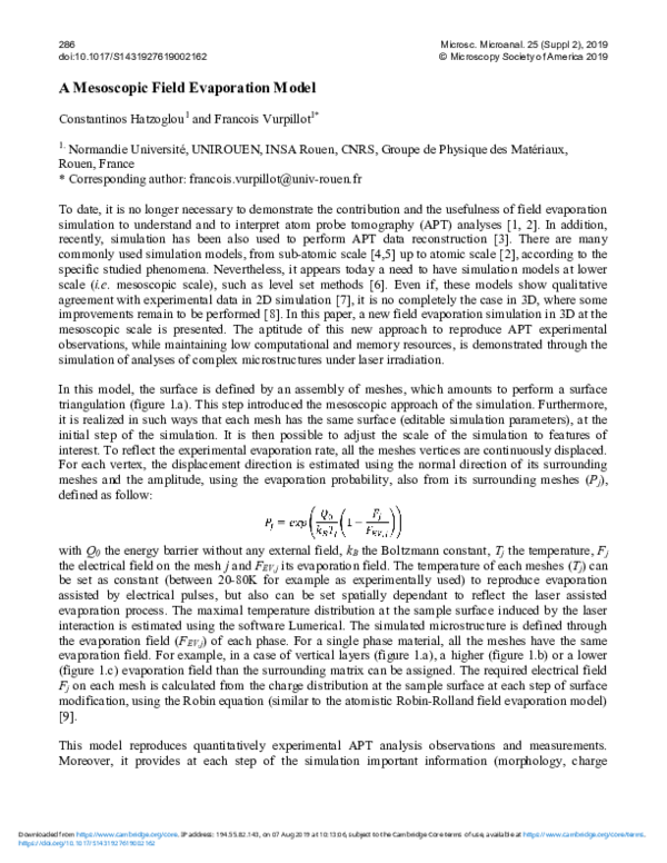 (PDF) A Mesoscopic Field Evaporation Model