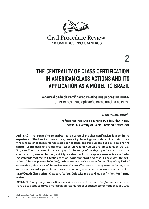 (PDF) THE CENTRALITY OF CLASS CERTIFICATION IN AMERICAN CLASS ACTIONS AND ITS APPLICATION AS A ...