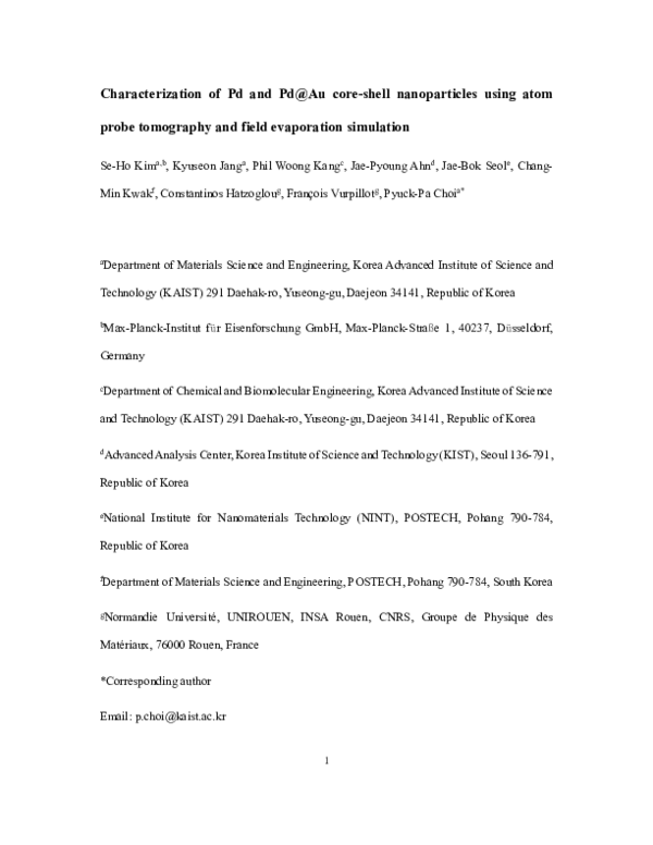 (PDF) Characterization of Pd and Pd@Au core-shell nanoparticles using atom probe tomography and ...