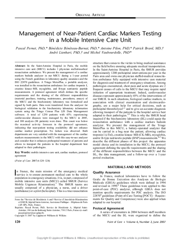 (PDF) Management of Near-Patient Cardiac Markers Testing in a Mobile ...
