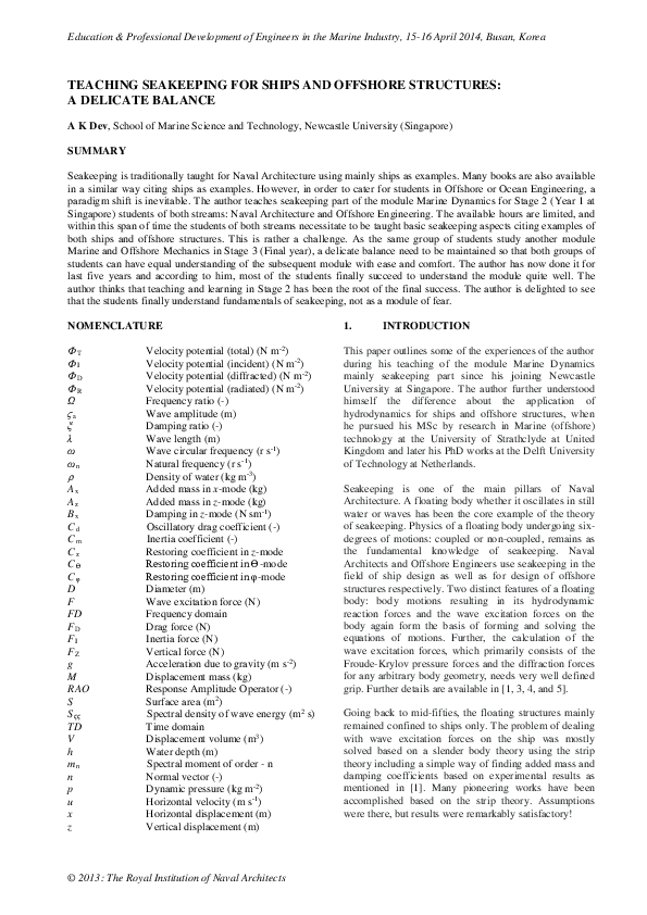 (PDF) Teaching Seakeeping for Ships and Offshore Structures: A Delicate ...