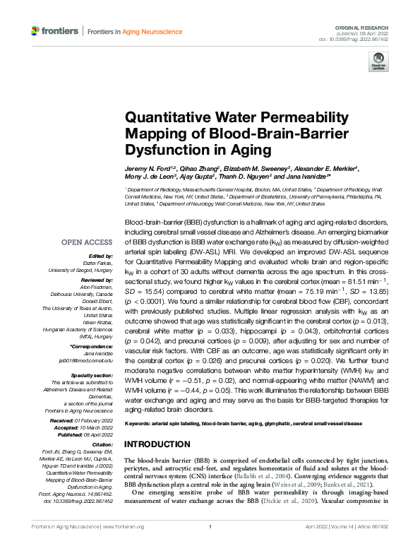 (PDF) Quantitative Water Permeability Mapping of Blood-Brain-Barrier ...