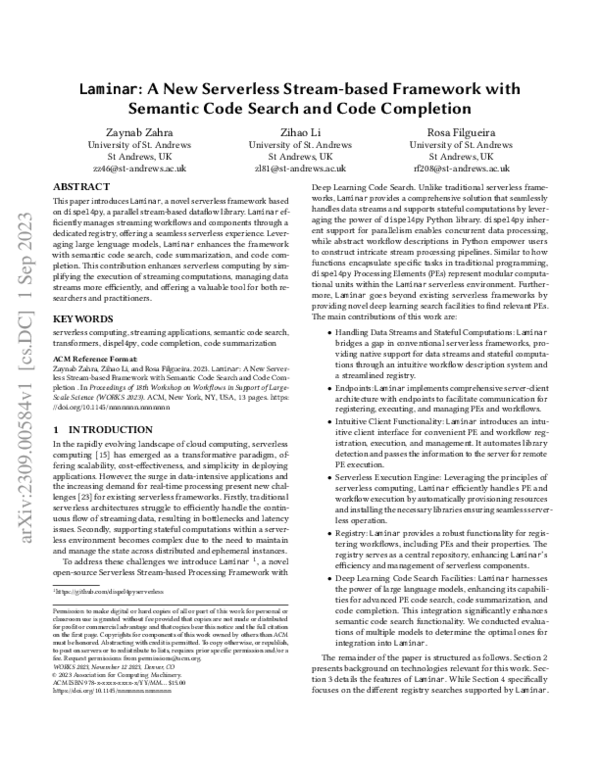 (PDF) Laminar: A New Serverless Stream-based Framework with Semantic Code Search and Code ...