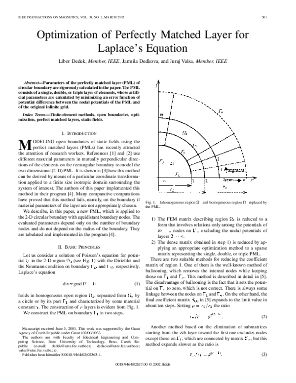 (PDF) Optimization of perfectly matched layer for Laplace's equation