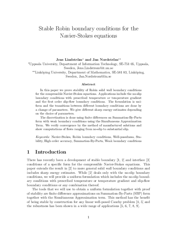 (PDF) Stable Robin boundary conditions for the Navier-Stokes equations