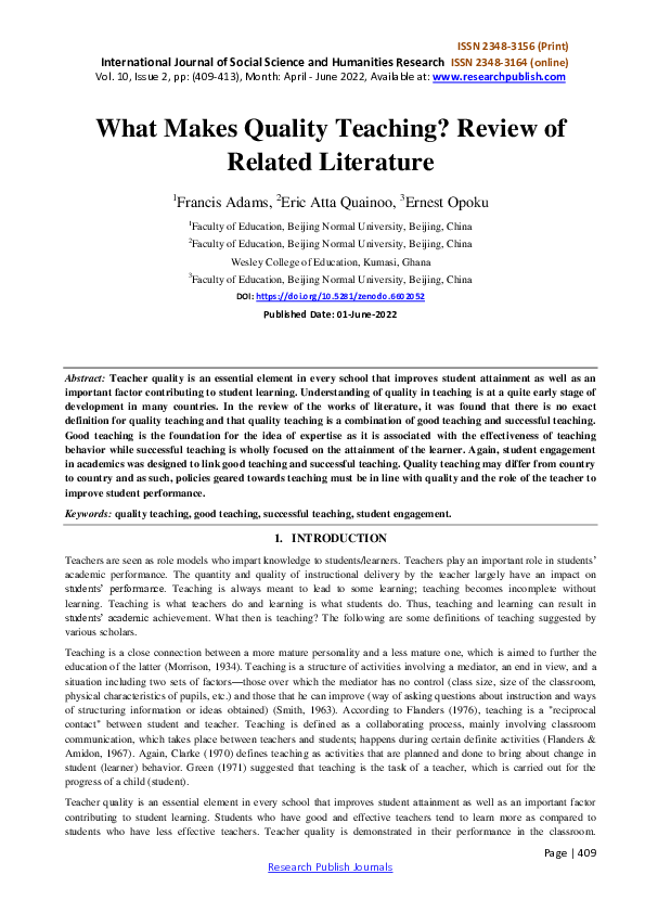 (PDF) What Makes Quality Teaching? Review of Related Literature