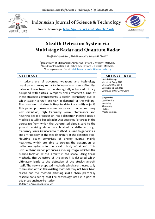 (PDF) Stealth Detection System via Multistage Radar and Quantum Radar