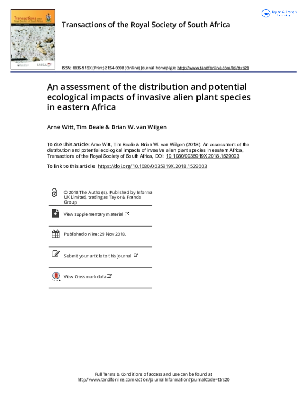 (PDF) An assessment of the distribution and potential ecological impacts of invasive alien plant ...