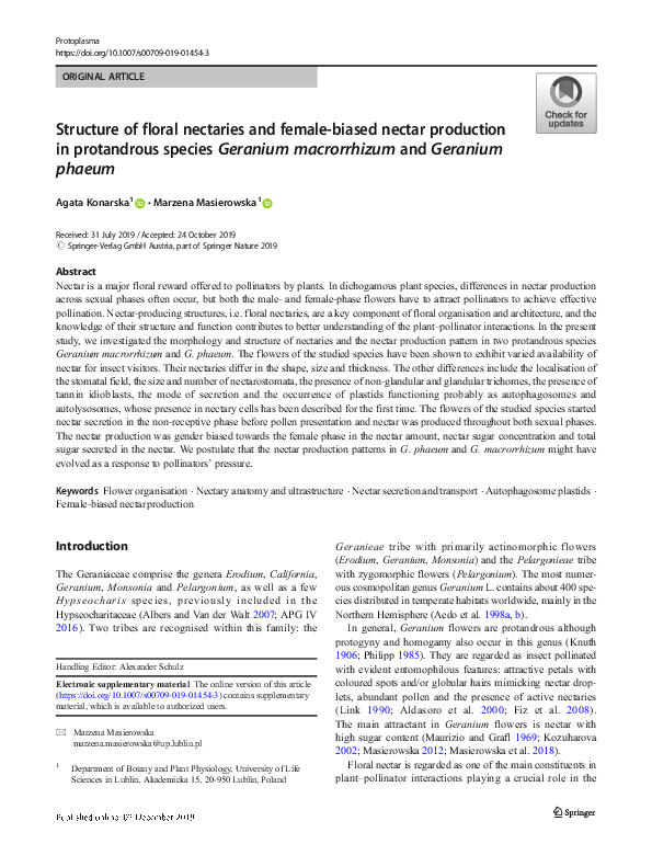 (PDF) Structure of floral nectaries and female-biased nectar production ...