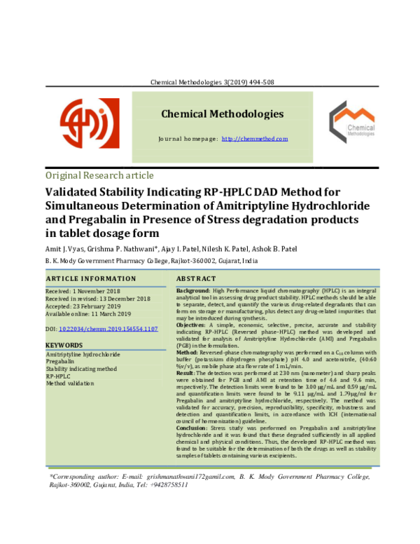 (PDF) Validated Stability Indicating RP-HPLC DAD Method for Simultaneous Determination of ...