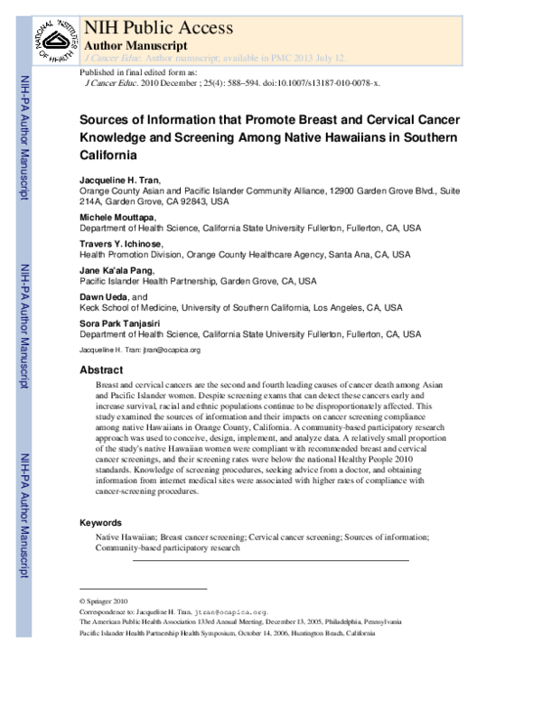 (PDF) Sources of Information that Promote Breast and Cervical Cancer ...