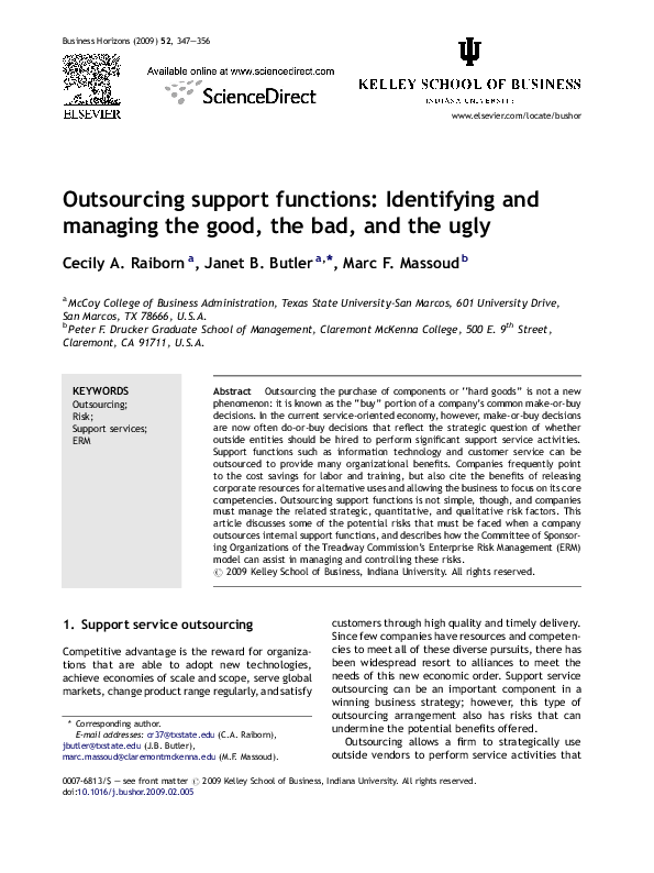 (PDF) Outsourcing support functions: Identifying and managing the good ...