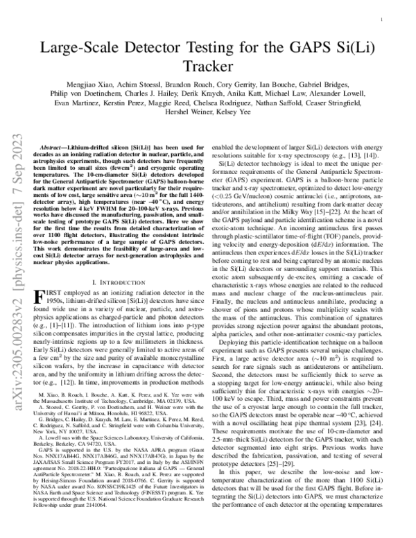 (PDF) Large-scale detector testing for the GAPS Si(Li) Tracker