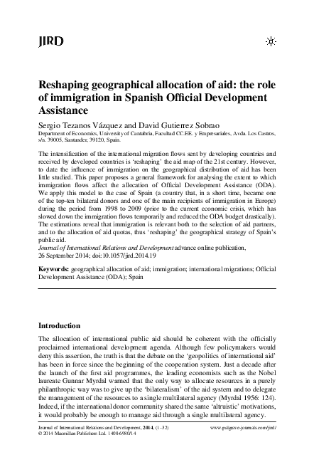 (PDF) Reshaping geographical allocation of aid. The role of immigration ...