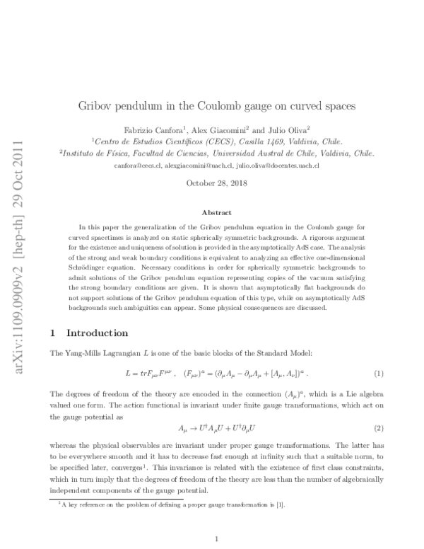 (PDF) Gribov pendulum in the Coulomb gauge on curved spaces