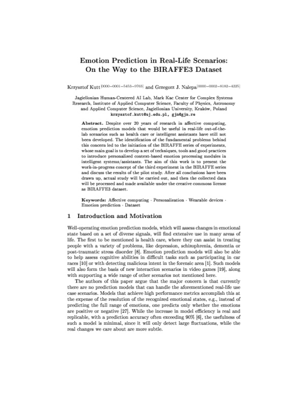 (PDF) Emotion Prediction in Real-Life Scenarios: On the Way to the ...