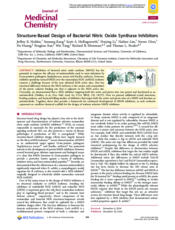 (PDF) Structure-based design of bacterial nitric oxide synthase ... (PDF) Structure-based design of bacterial nitric oxide synthase ...