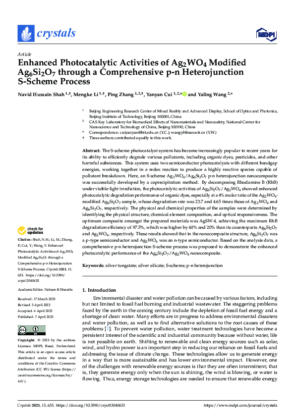 (PDF) Enhanced Photocatalytic Activities of Ag2WO4 Modified Ag6Si2O7 ...