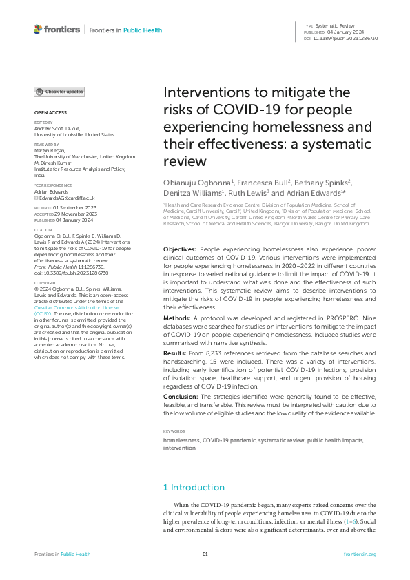(PDF) Interventions to mitigate the risks of COVID-19 for people ...