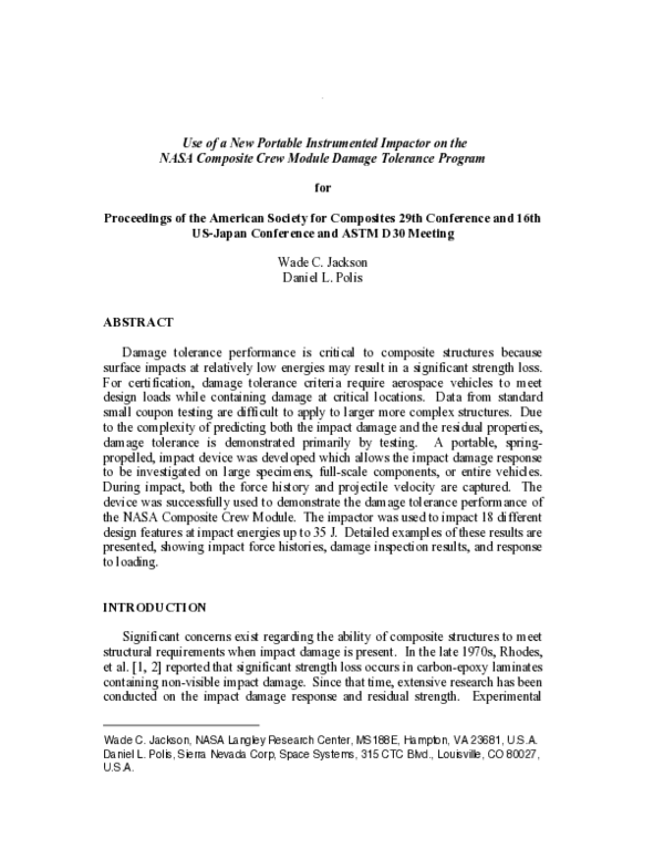 (PDF) Use of a New Portable Instrumented Impactor on the NASA Composite ...