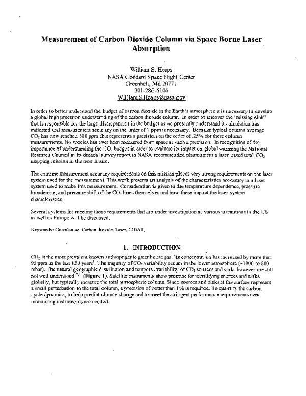 (PDF) Measurement of carbon dioxide column via space-borne laser absorption