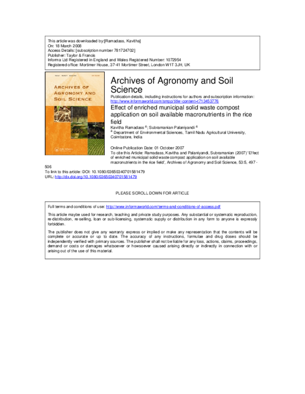 (PDF) Effect of enriched municipal solid waste compost application on soil available ...