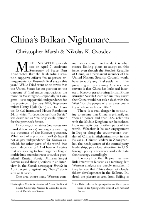 (PDF) China's Balkan Nightmare