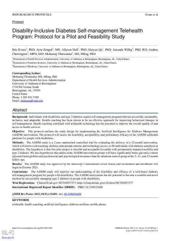 (PDF) Disability-Inclusive Diabetes Self-management Telehealth Program ...