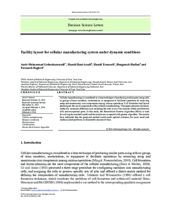(PDF) Facility layout for cellular manufacturing system under dynamic conditions