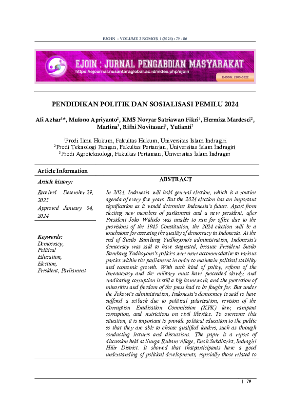 (PDF) Pendidikan Politik Dan Sosialisasi Pemilu 2024