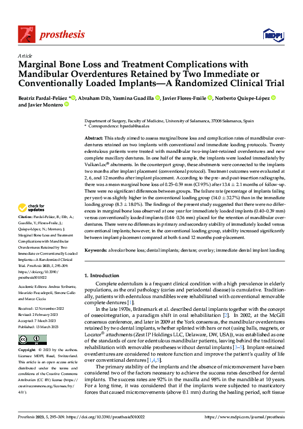 (PDF) Marginal Bone Loss and Treatment Complications with Mandibular ...