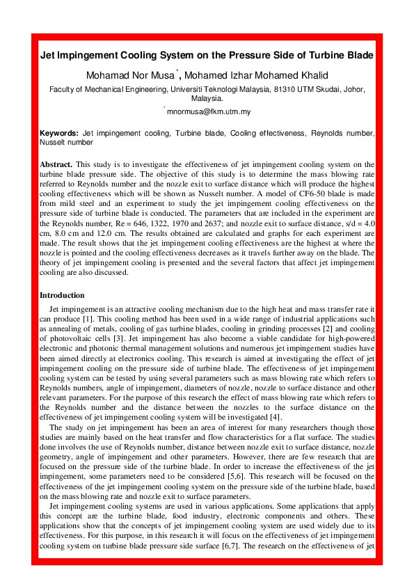 (PDF) Jet Impingement Cooling System on the Pressure Side of Turbine Blade