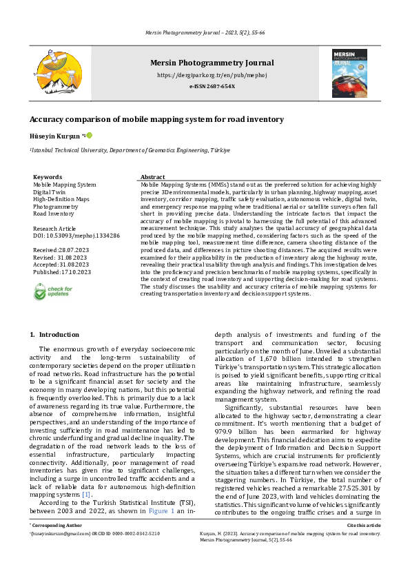 (PDF) Accuracy Comparison of Mobile Mapping For Road Inventory