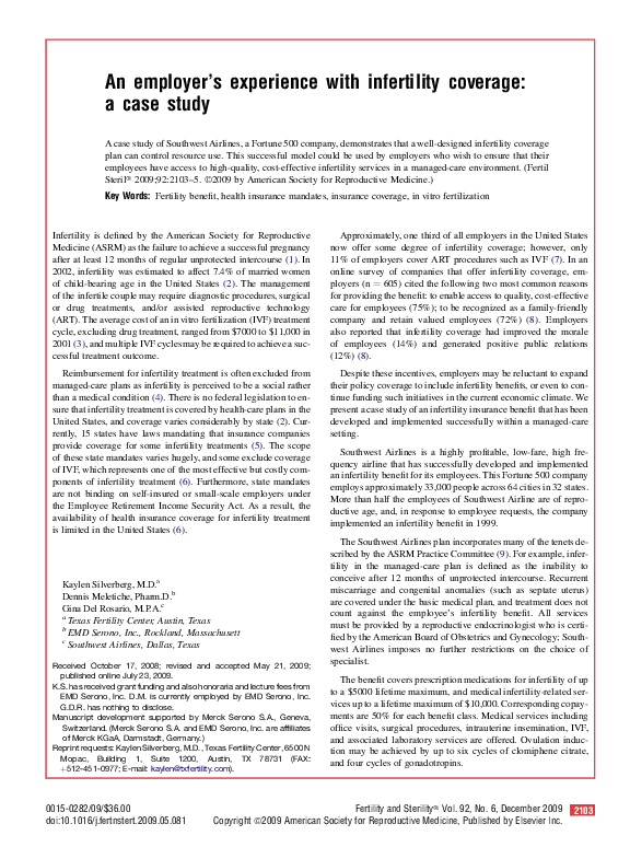 (PDF) An employer's experience with infertility coverage: a case study