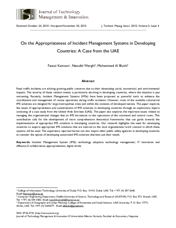 (PDF) On the Appropriateness of Incident Management Systems in Developing Countries: A Case from ...
