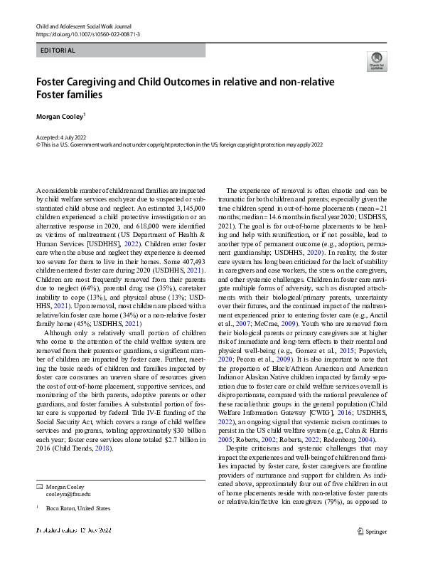 (PDF) Foster Caregiving and Child Outcomes in relative and non-relative ...