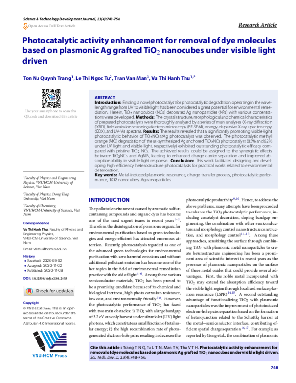 (PDF) Photocatalytic activity enhancement for removal of dye molecules ...