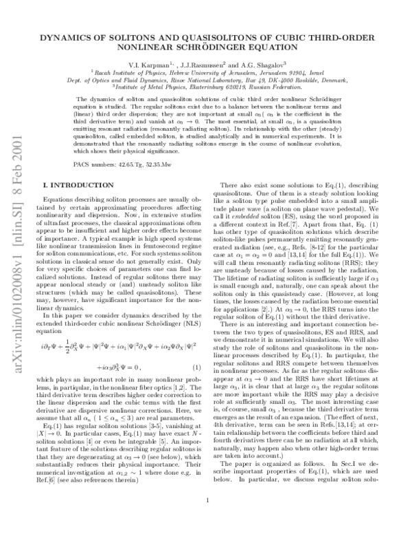 (PDF) Dynamics of solitons and quasisolitons of the cubic third-order ...