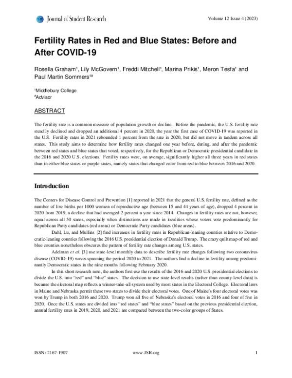 (PDF) Fertility Rates in Red and Blue States: Before and After COVID-19 ...